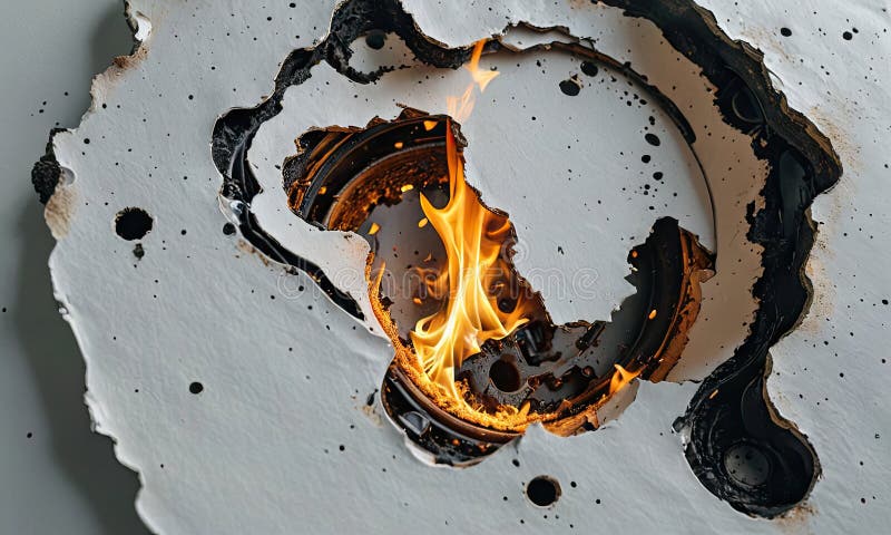 A White Wall with a Hole in it, and a Fire Burning in the Hole. Stock ...