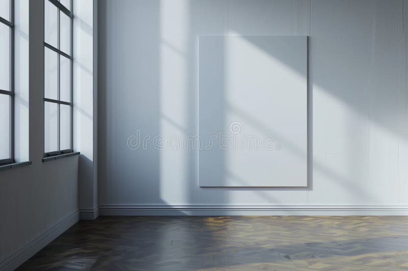 White Wall with Large Window and Blank Canvas in Modern Room Stock ...
