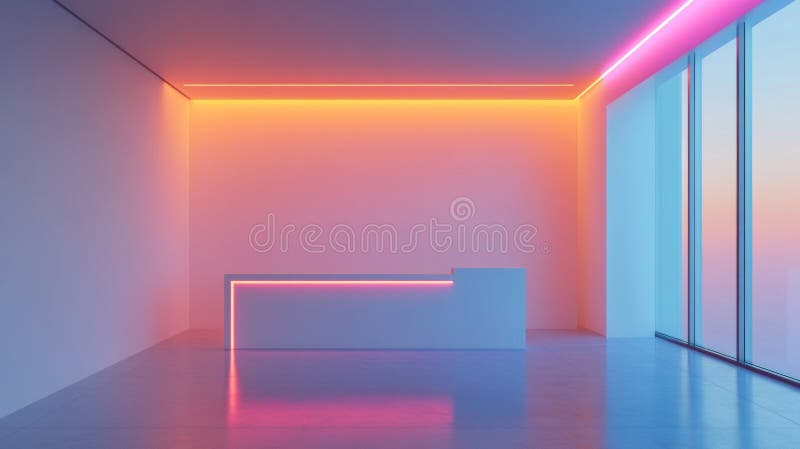 A White Wall with Light Strip Lighting at Empty Room. Generative AI ...