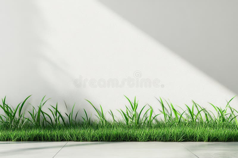 White Wall with Lush Green Grass and Tile Floor Stock Illustration ...