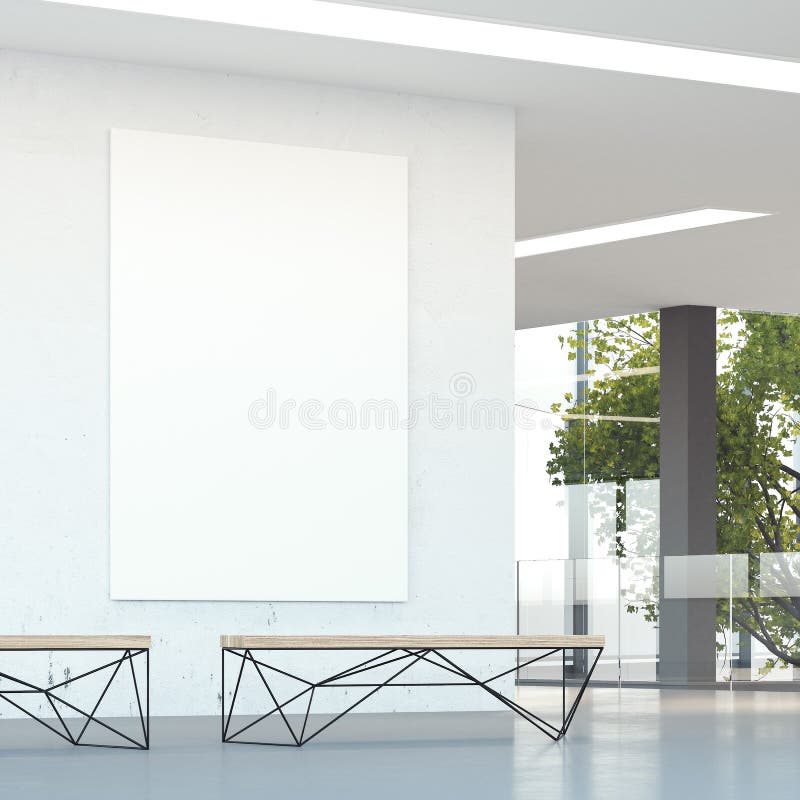 White Wall in the Modern Office Hall. 3d Rendering Stock Image - Image ...