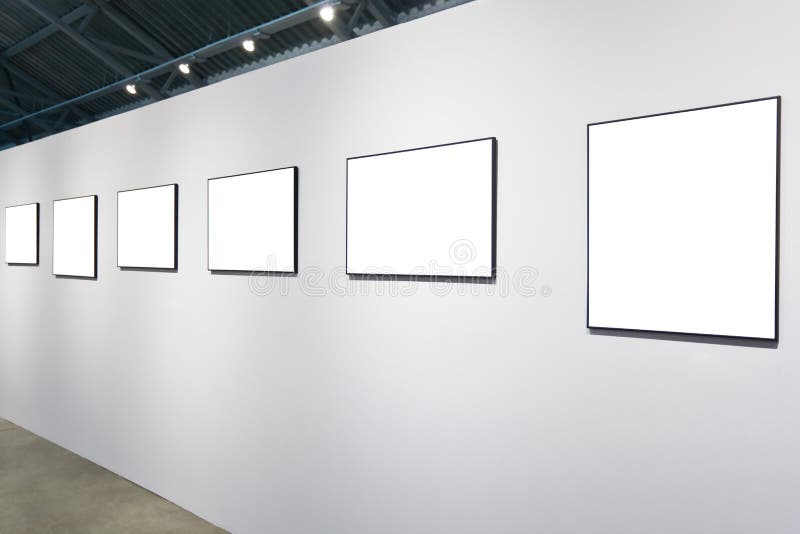 White Wall in Museum with Frames Stock Image - Image of cement, frame ...