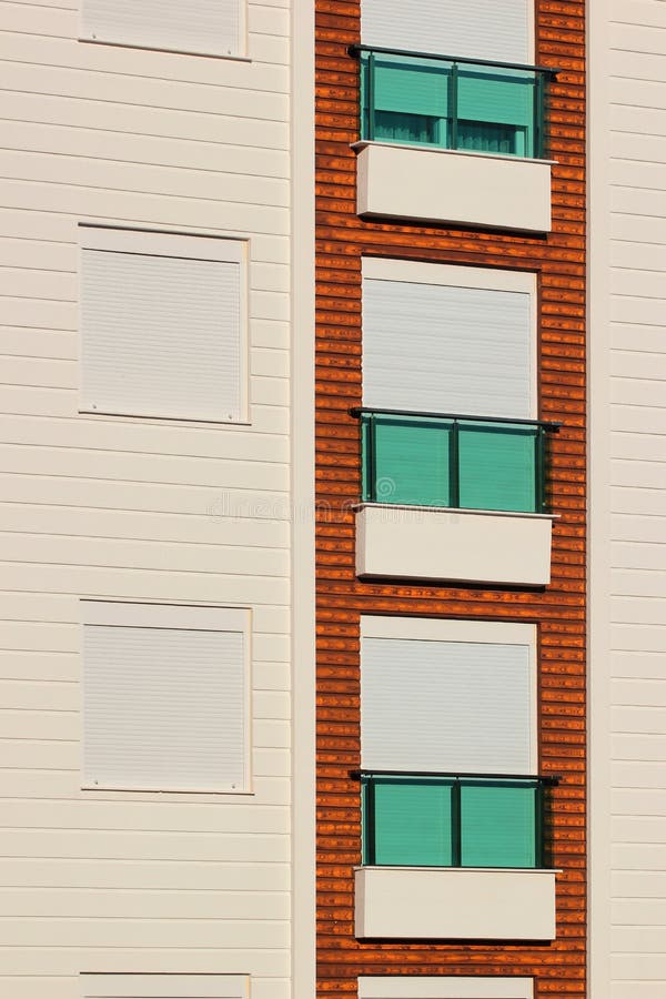 White Wall of a Residential Building, Windows with Blinds Stock Photo ...
