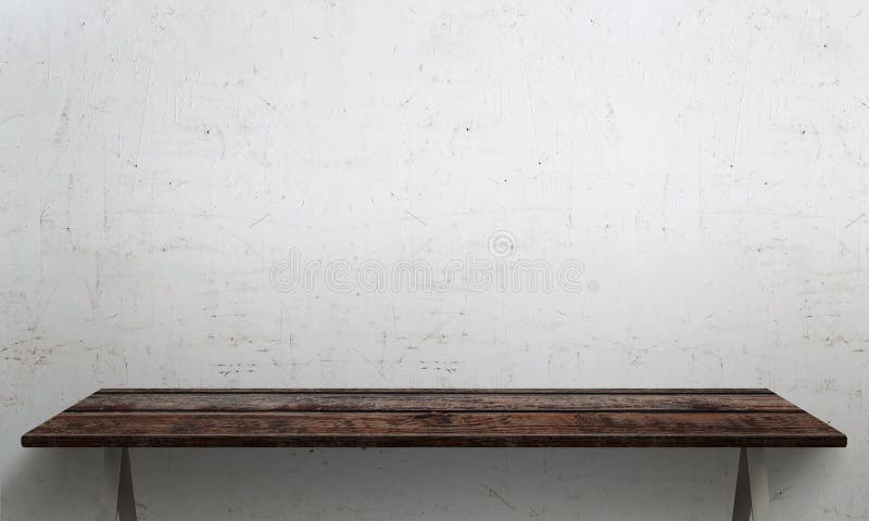 White Wall Texture in Background. Wooden Table with Legs and Free Space ...