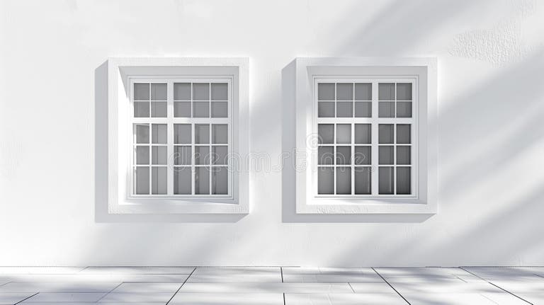 White Wall with Two Windows, Minimal Light Office Modern Stock ...