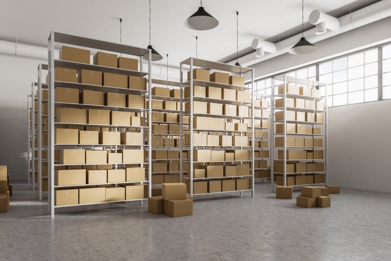 White Wall Warehouse Interior, Side View Stock Illustration ...