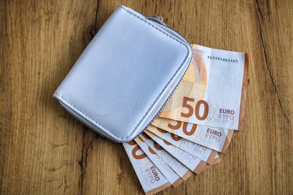 White Wallet with Euro Banknotes on the Desk Stock Photo - Image of ...