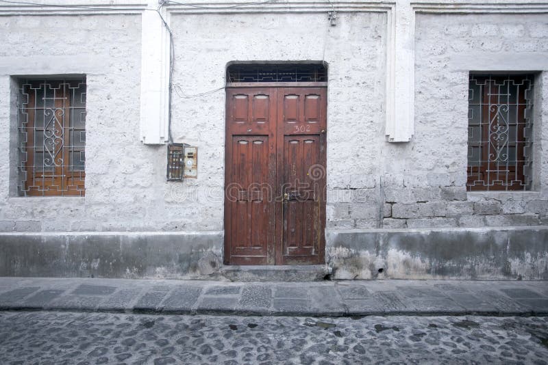 White Walls and Doors of the Old Streets of the City of Arequipa in ...