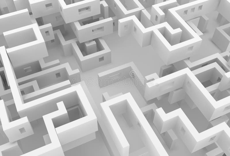 White Walls Empty Maze Surreal Stock Illustration - Illustration of ...