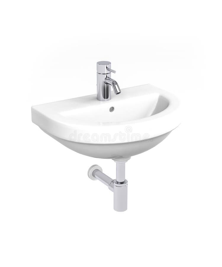 White Wash Basin with Faucet, Siphon and Waste Set Isolated on White ...