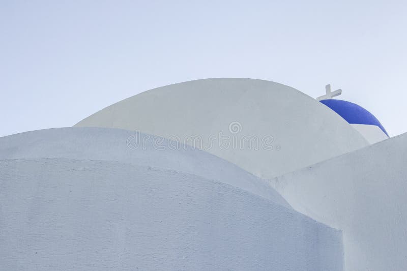 Partial View of a White - Washed Building with Blue Dome in Santorini ...
