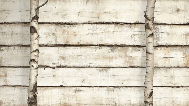 White Washed Wood Planks with Birch Trees Stock Illustration ...