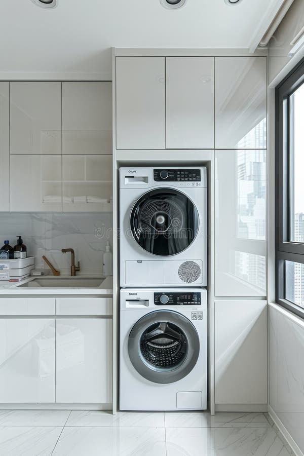 A White Washer and Dryer are in a Kitchen Stock Image - Image of ...