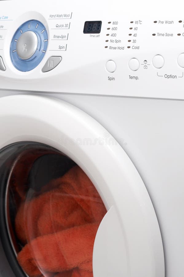 White Washing Machine Closeup Stock Photo - Image of towel, clothes ...