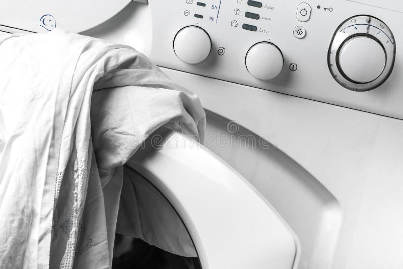 White Washing Machine Closeup Stock Photo - Image of towel, clothes ...