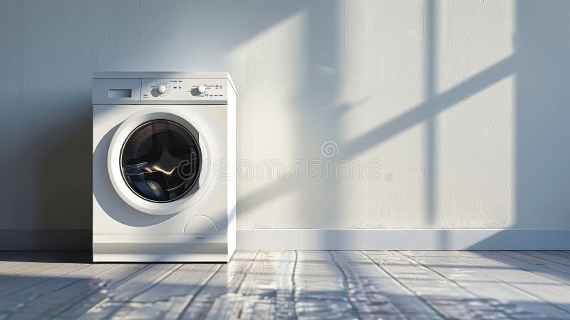 A White Washing Machine Rests Against a Pale Wall, Bathed in the Soft ...
