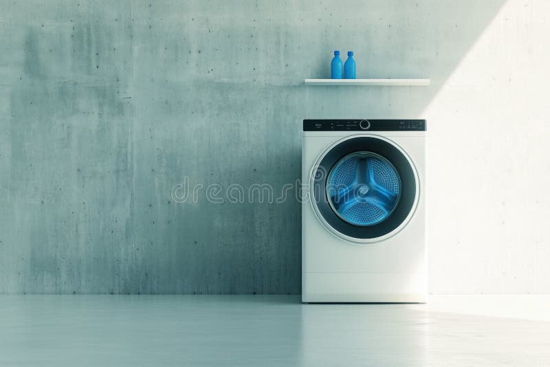 Modern Washing Machine with Blue Light in a Minimalist Laundry Room ...