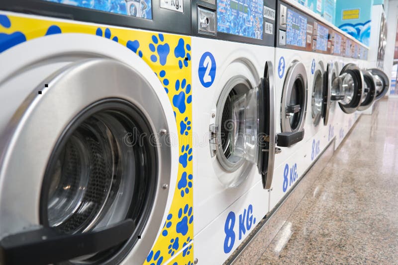 White Washing Machines at Laundry Service Editorial Stock Image - Image ...