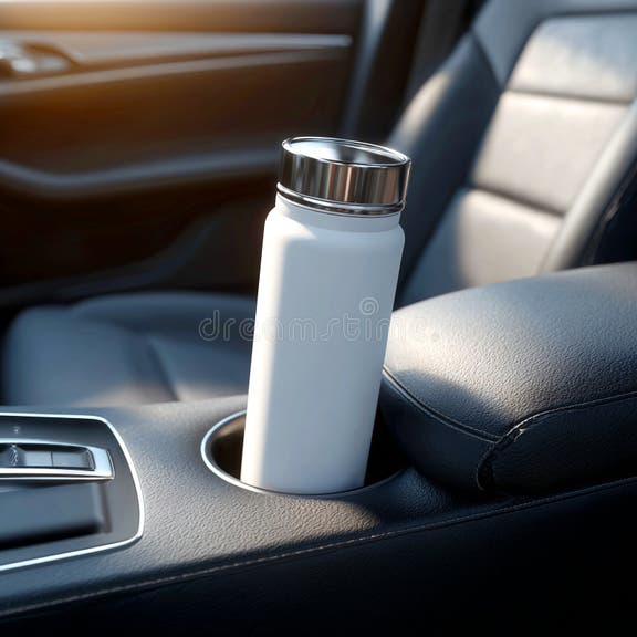 White Water Bottle in Car Cup Holder Hydration on the Go Stock ...