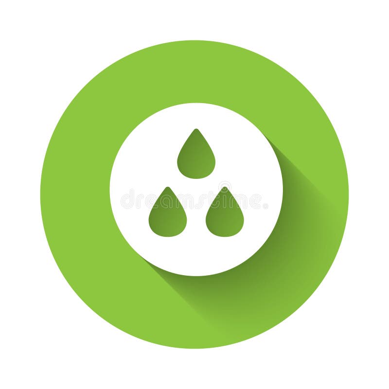 White Water Drop Icon Isolated with Long Shadow. Green Circle Button ...