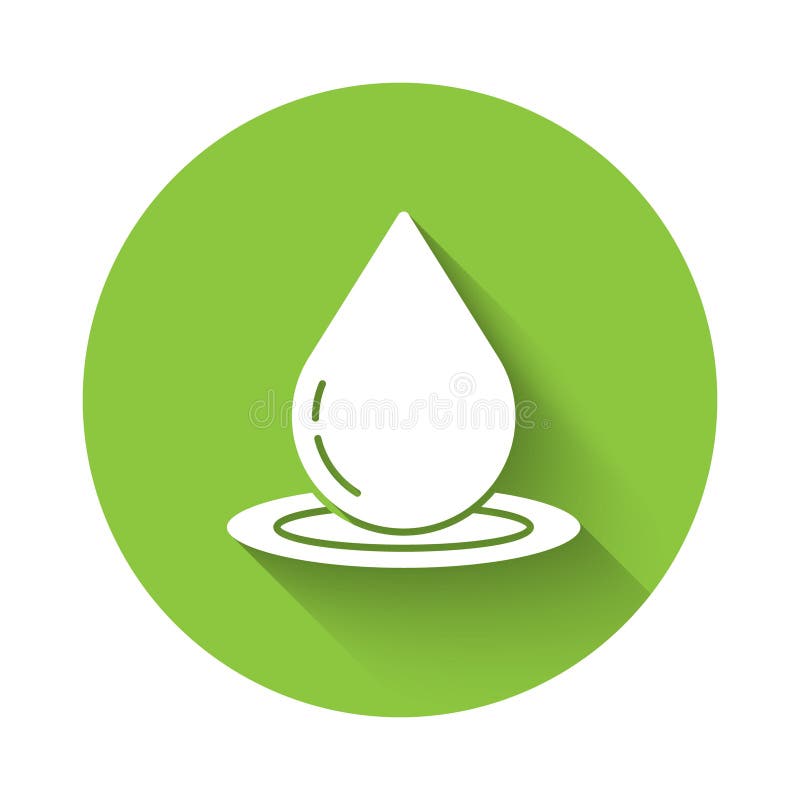 White Water Drop Icon Isolated with Long Shadow. Green Circle Button ...