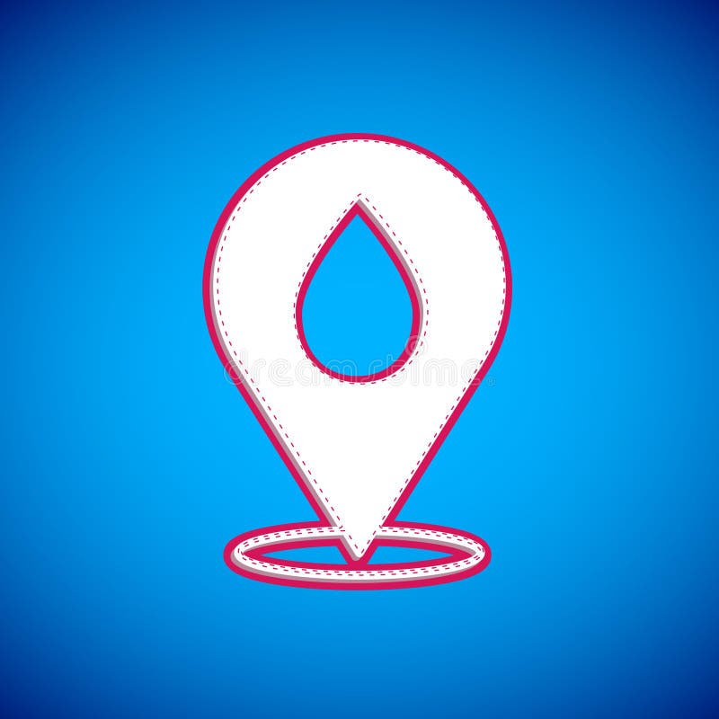 White Water Drop with Location Icon Isolated on Blue Background. Vector ...