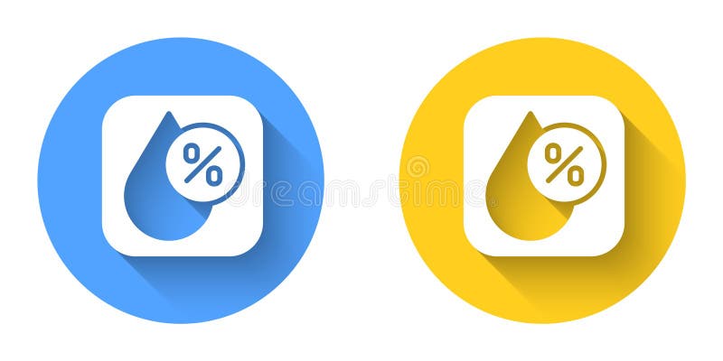 White Water Drop Percentage Icon Isolated with Long Shadow Background. Humidity Analysis. Circle ...