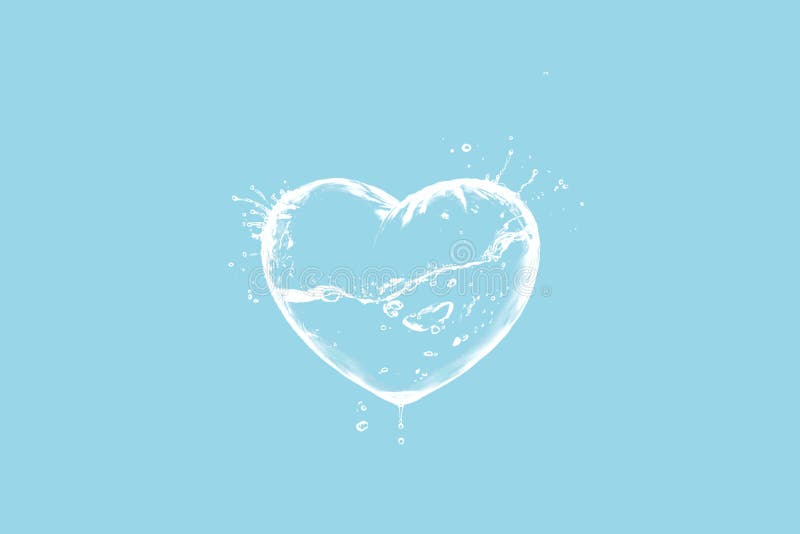 White Water Splash Heart Shape on a Light Blue Background Stock ...