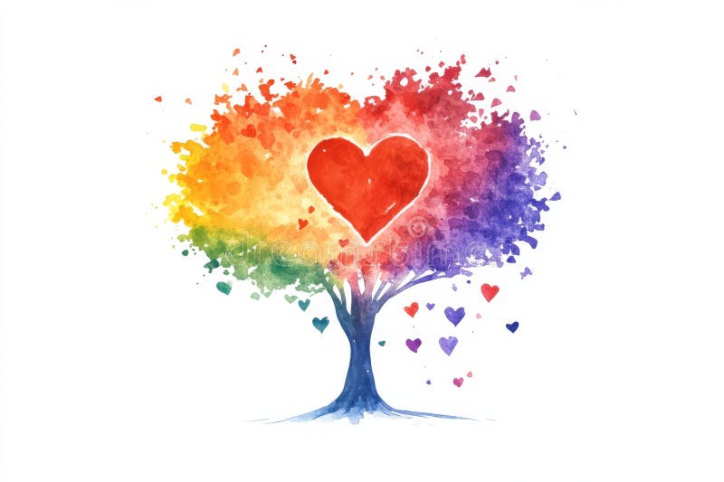 White Watercolor Tree Rainbow Colors Hand Painted Stock Photos - Free ...