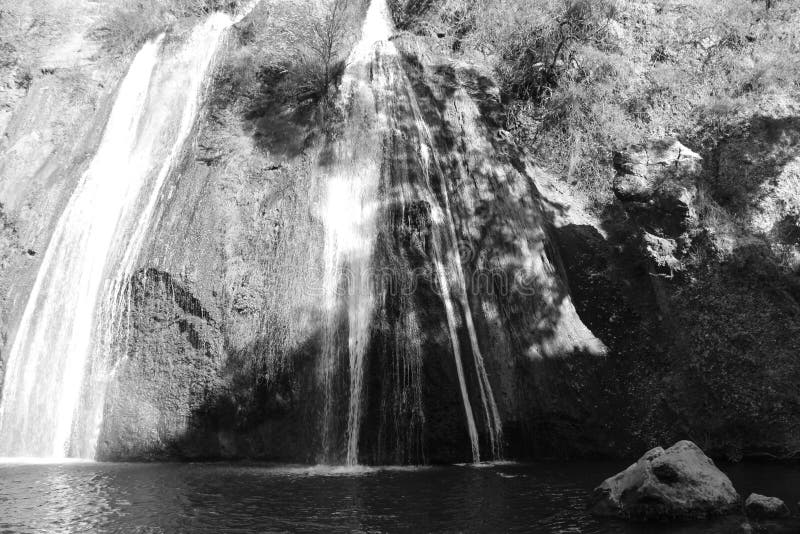 White Waterfall Slides on Rocks Black and White Stock Photo - Image of ...
