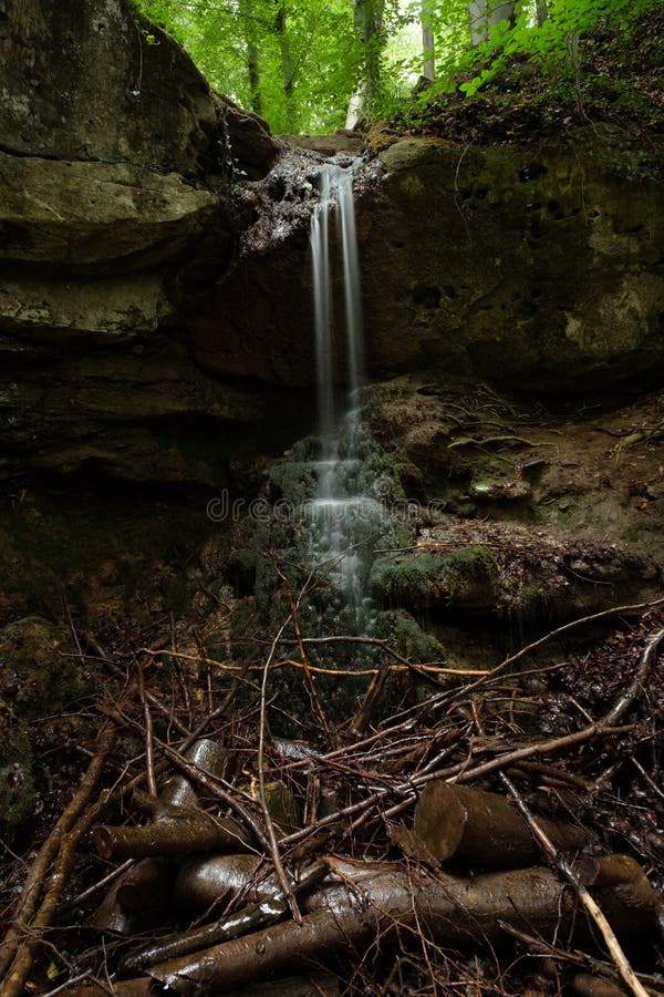 White Waterfall Water Flow Over Sandstone Rocks in Forest Stock Photo ...