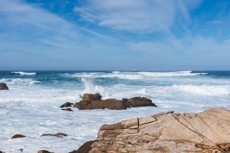 White Waves Hitting Rocks on the Ocean Shore Stock Photo - Image of ...