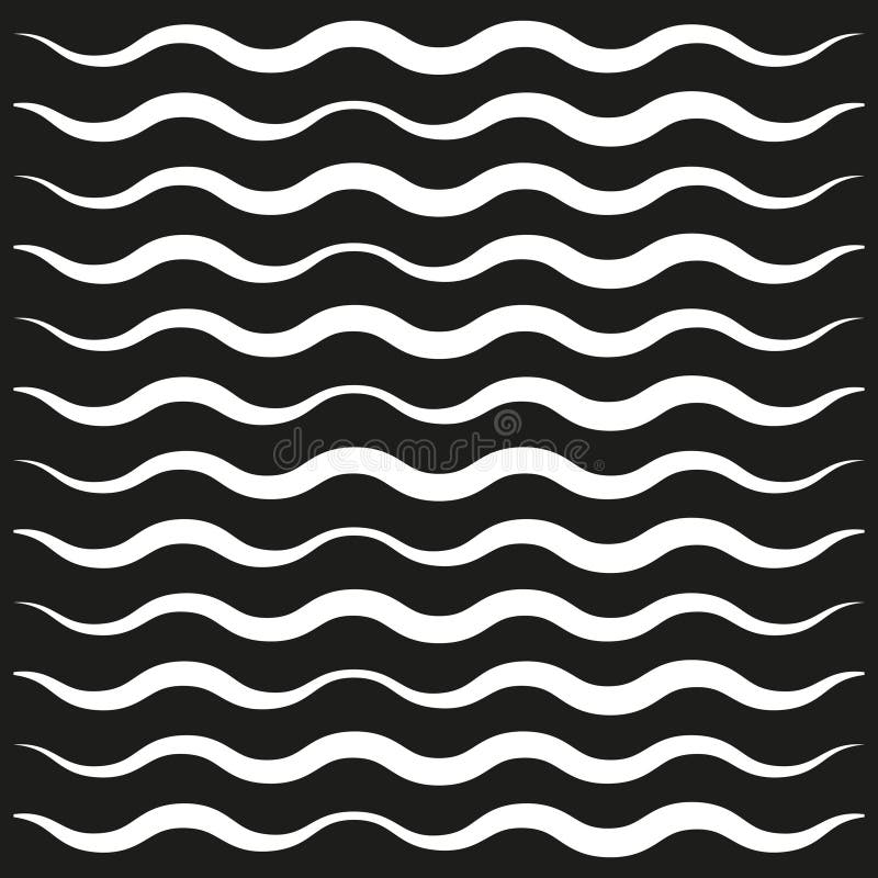 White Wavy Lines. Seamless Wave Pattern. Black Background. Vector ...
