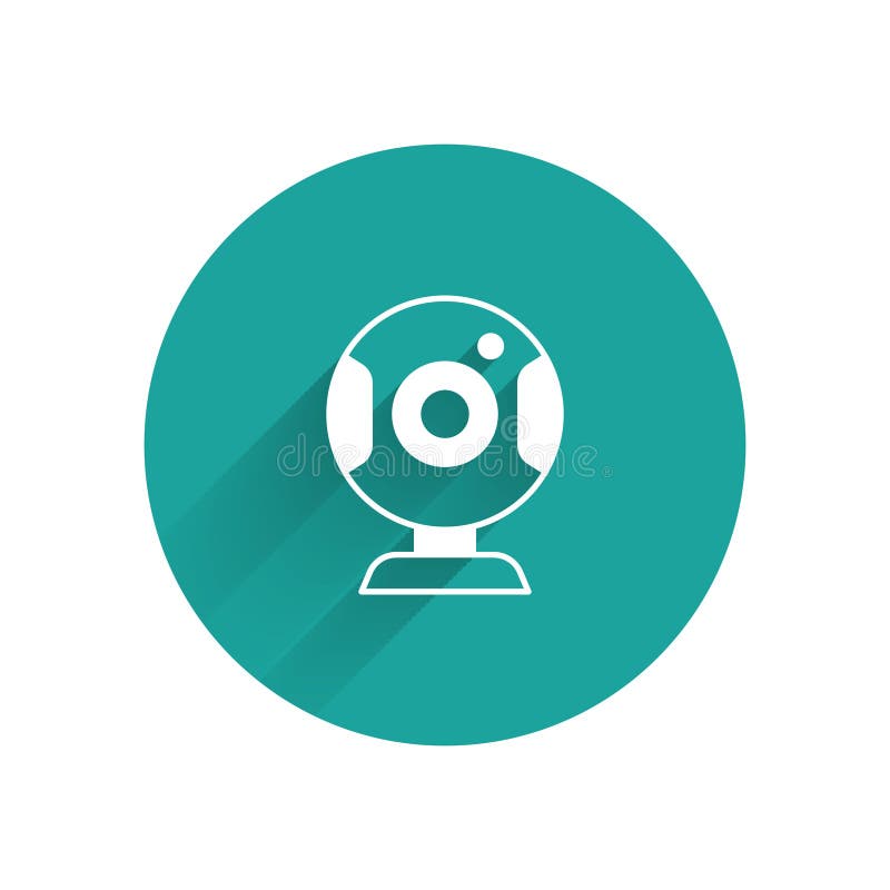 White Web Camera Icon Isolated with Long Shadow Background. Chat Camera ...