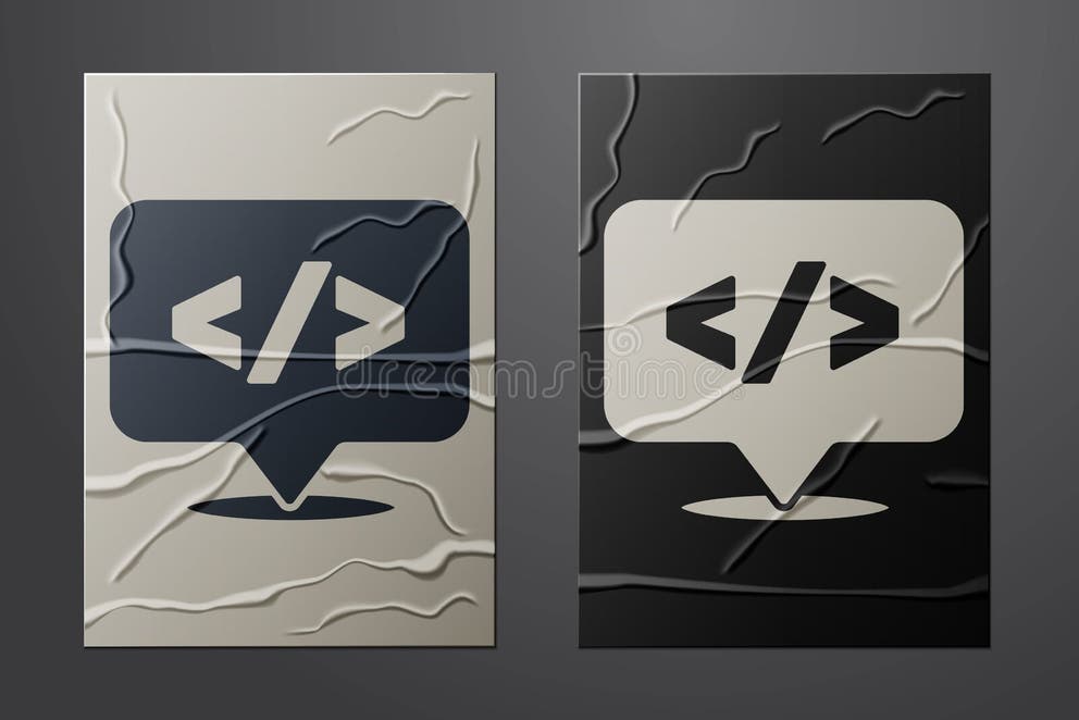 White Web Design and Front End Development Icon Isolated on Crumpled ...