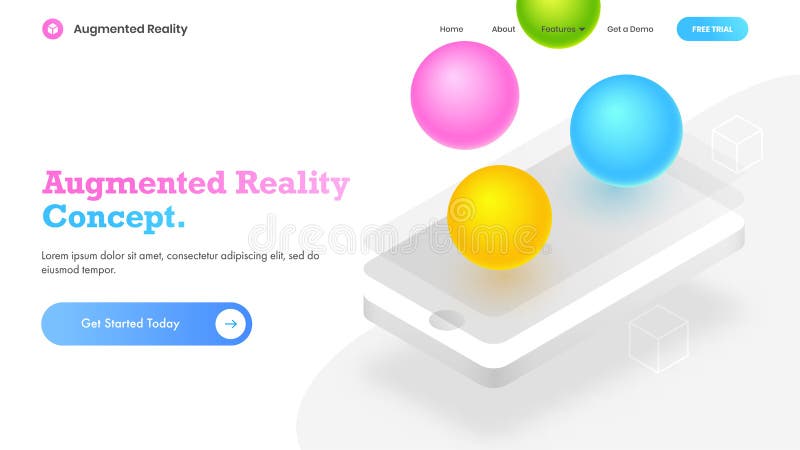 Augmented Reality Concept Website Template for Web Page. a Girl Using ...