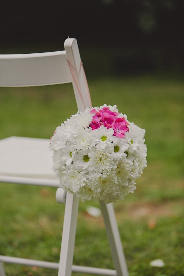 White Wedding Chairs with Beautiful Flower Stock Photo - Image of white ...