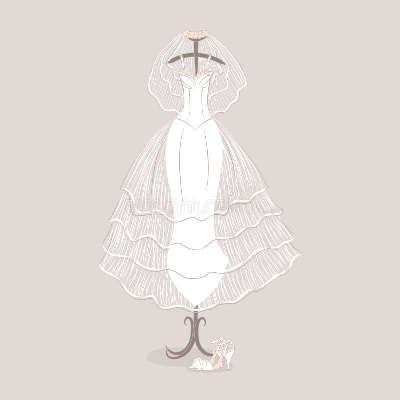 White Wedding Dress on Hanger Stock Vector - Illustration of elegance ...