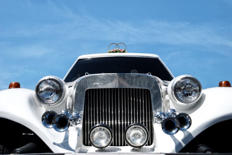 White Wedding Limousine Decorated with Flowers Stock Photo - Image of ...