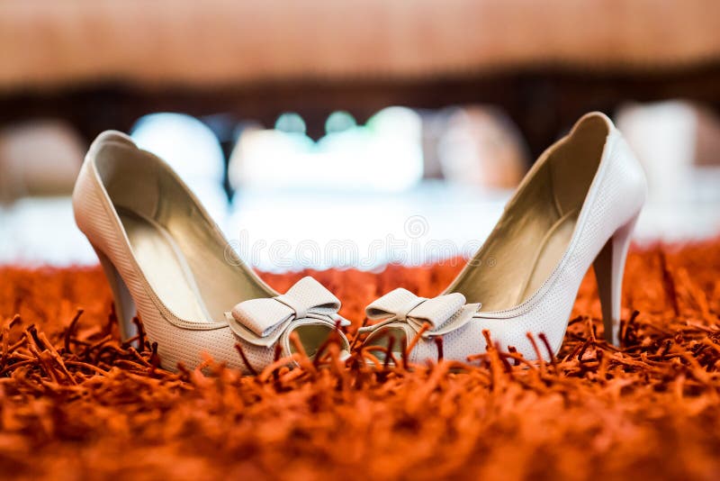 White Wedding Shoes Facing Each Other Stock Image - Image of white ...