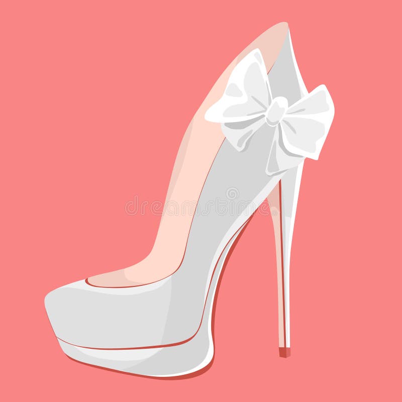 White Wedding Shoes with High-Heels with a Bow on a Pink Stock Vector ...