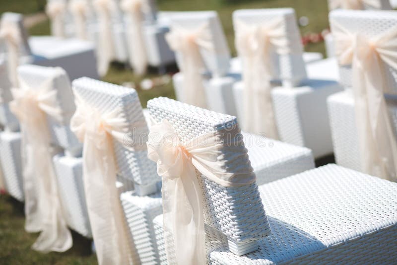 White Wedding Tent for the Ceremony Outdoors. Arch. Chairs. Stock Photo ...