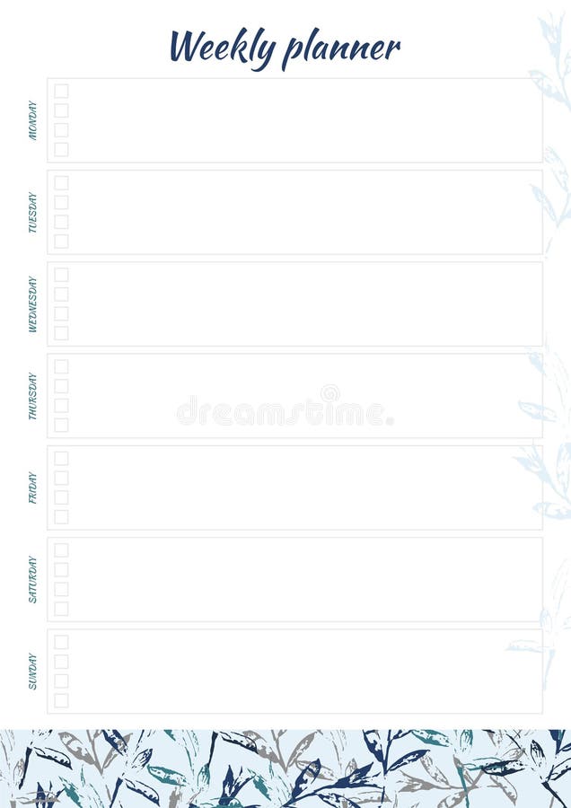 White Weekly Planner with Bright Leaves Design Stock Illustration ...