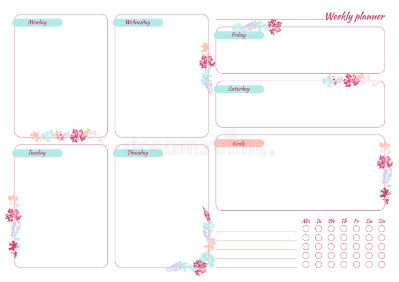 White Weekly Planner with Bright Leaves Design Stock Illustration ...