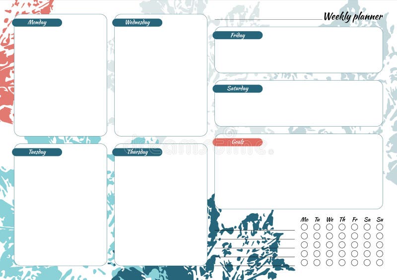 White Weekly Planner with Bright Leaves Design Stock Illustration ...