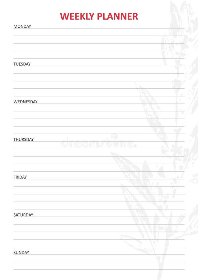 White Weekly Planner with Minimalistic Leaf Design Stock Illustration ...