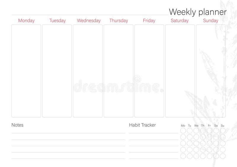 White Weekly Planner with Minimalistic Leaf Design Stock Illustration ...