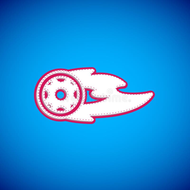 White Wheel in Fire Flame Icon Isolated on Blue Background. Burning ...