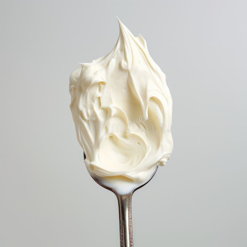 White Whipped Cream on a Spoon with a White Background Stock ...