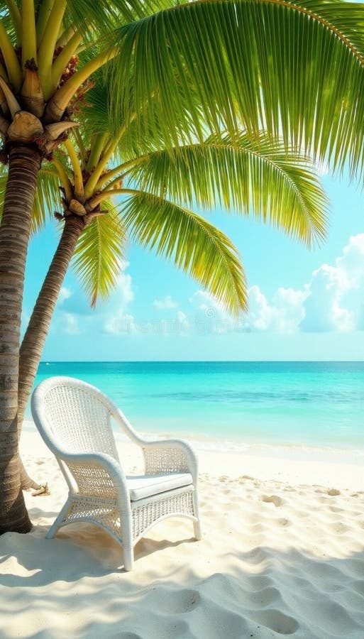 White Wicker Chairs Under Palm Trees, Soft Sand , Relaxing, Sand, White ...